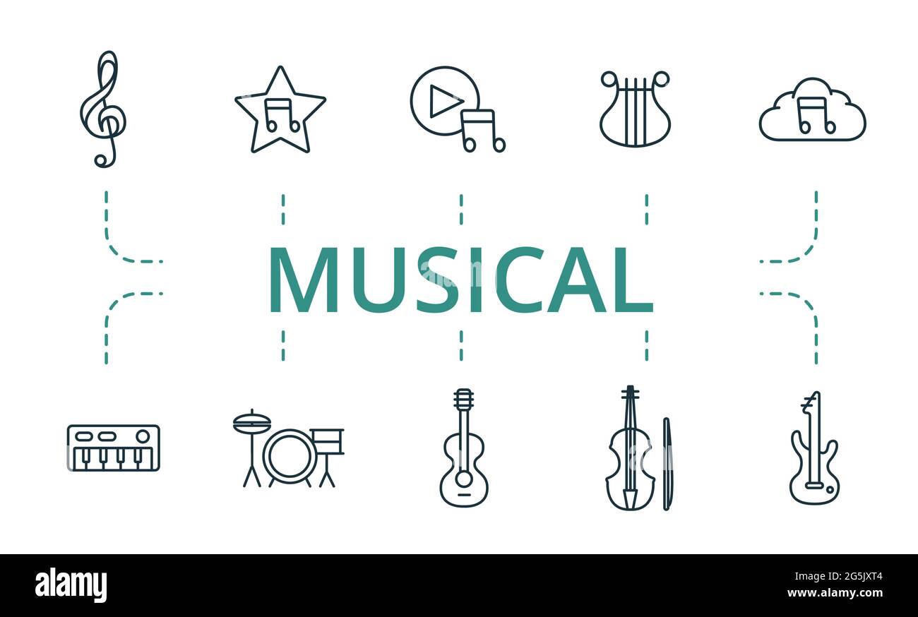 Musical icon set. Contains editable icons theme such as cloud music ...