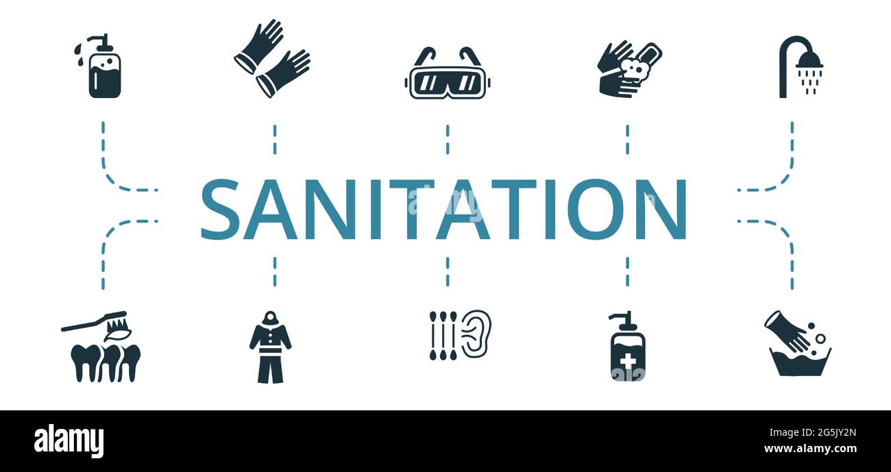 Sanitation icon set. Contains editable icons theme such as ear sticks ...