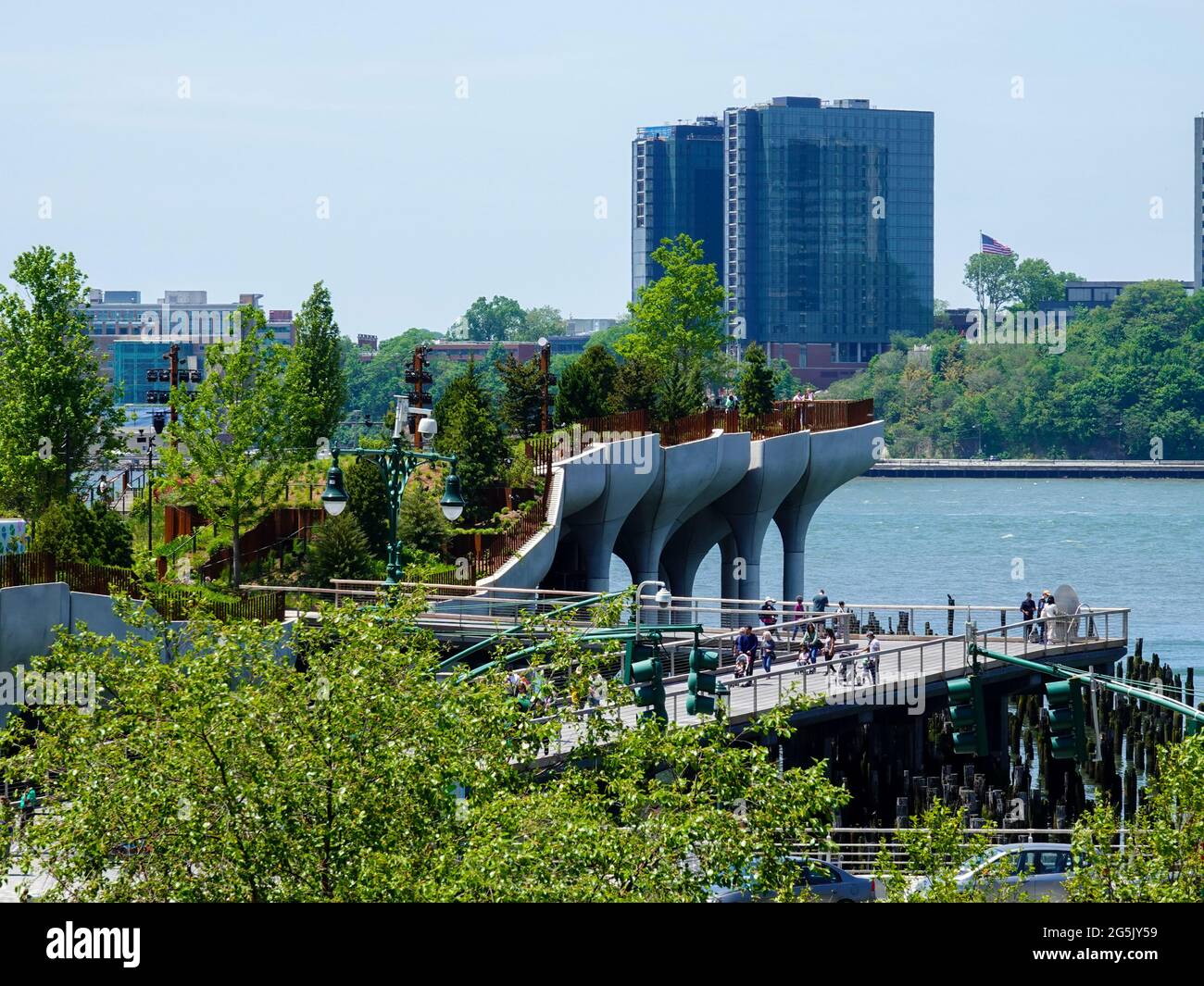 Crowds of people at the new Little Island at Pier 55, Hudson River Park ...
