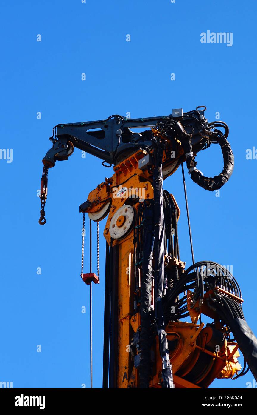 FRANKFURT, GERMANY - Jun 27, 2021: Detail of an auger drilling machine ...