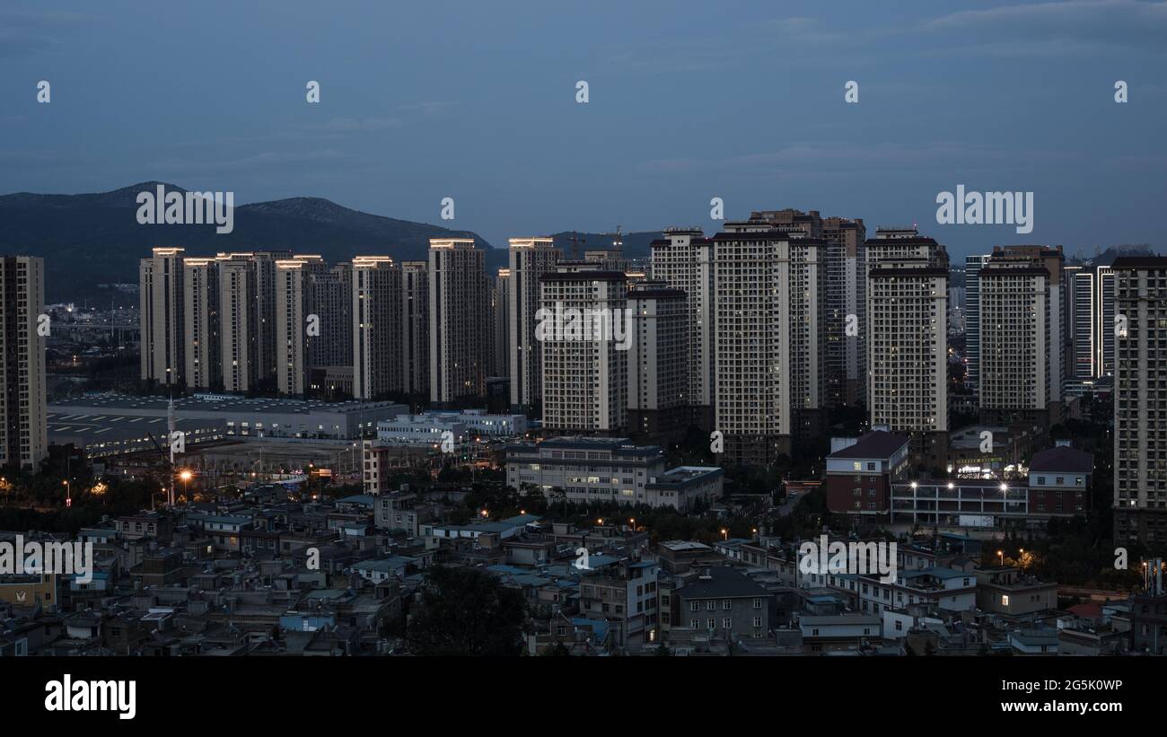Newly built residential estate in Chinese city of Kunming with gworing ...