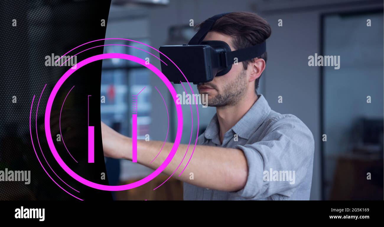 Composition of scope scanning over businessman wearing vr headset Stock ...