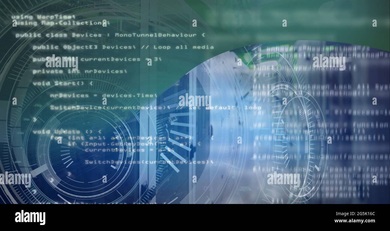 Composition of scope scanning and data processing with computer servers Stock Photo - Alamy