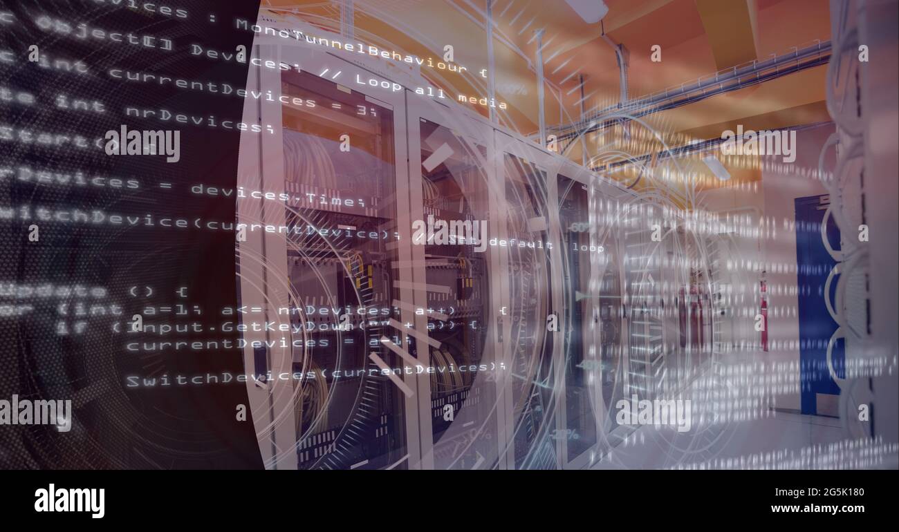 Composition of scope scanning and data processing with computer servers Stock Photo - Alamy