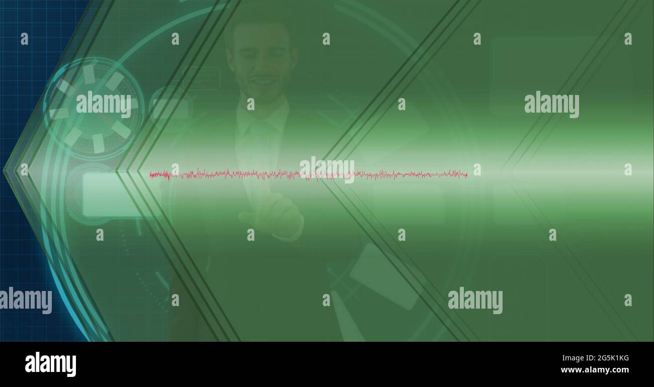 Animation of data processing over businessman touching screen Stock ...