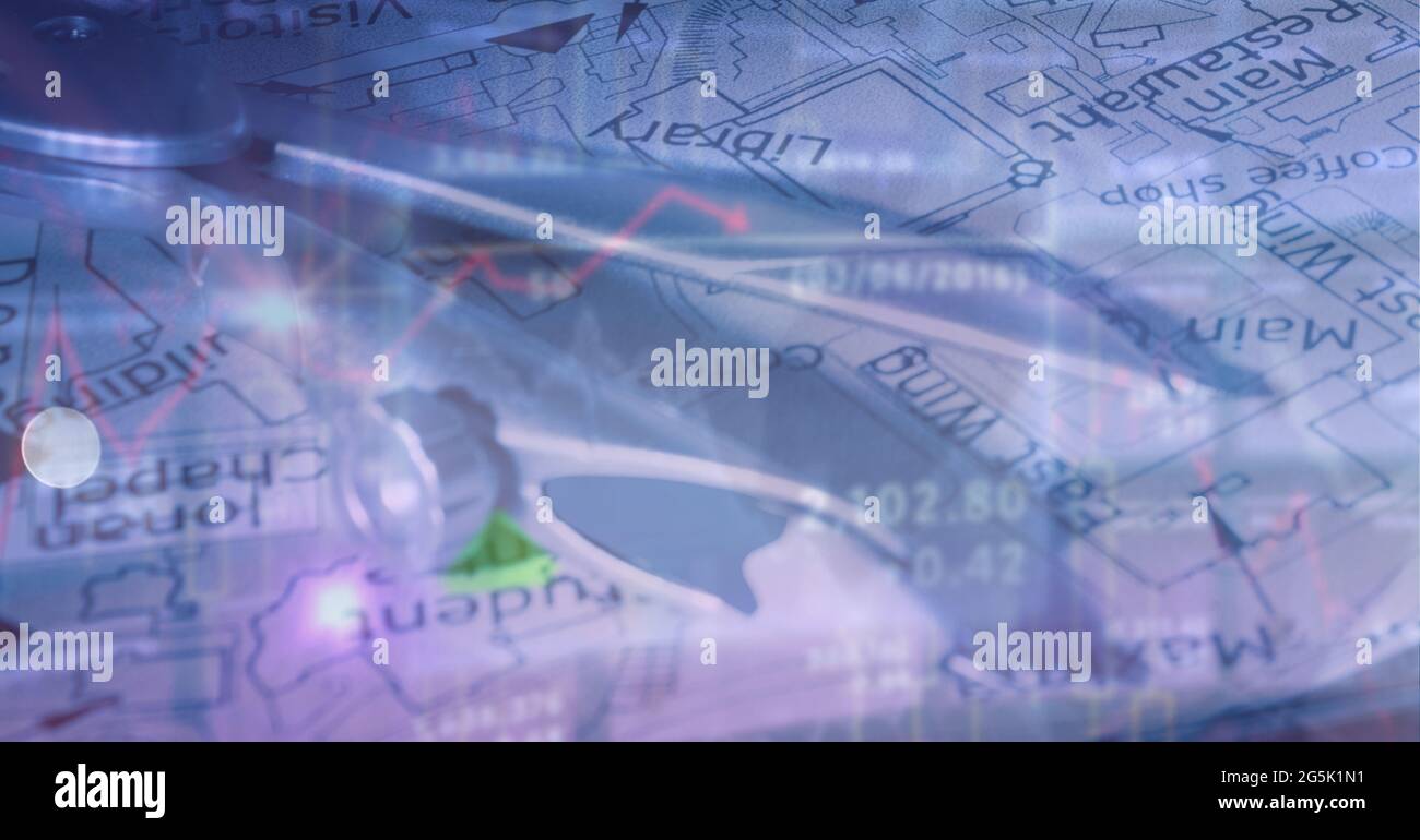 Composition of compass over map Stock Photo - Alamy