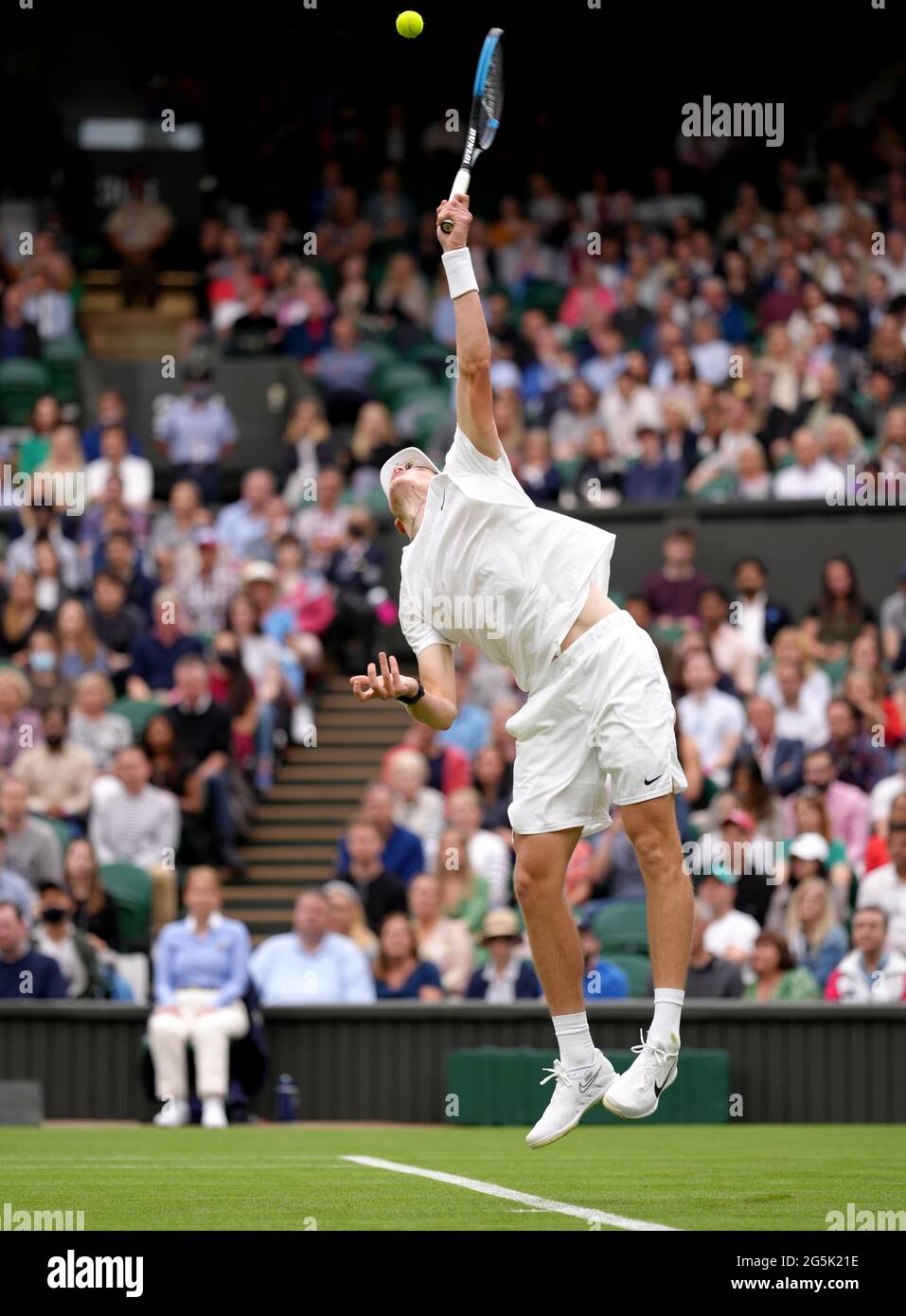 Jack Draper in action against Novak Djokovic on centre court on day one ...