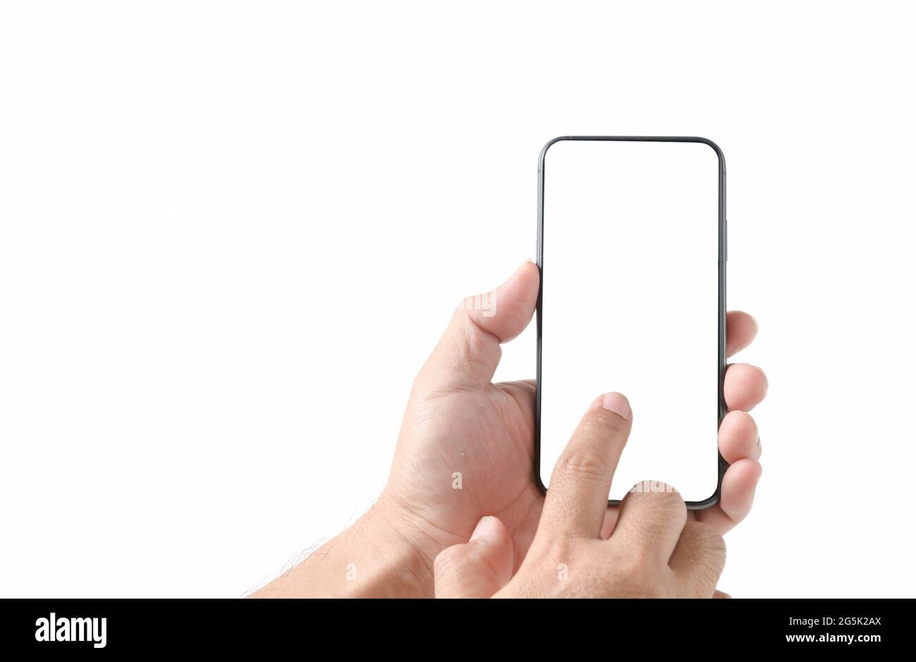 Finger touch on withe blank screen smartphone isolated on white ...