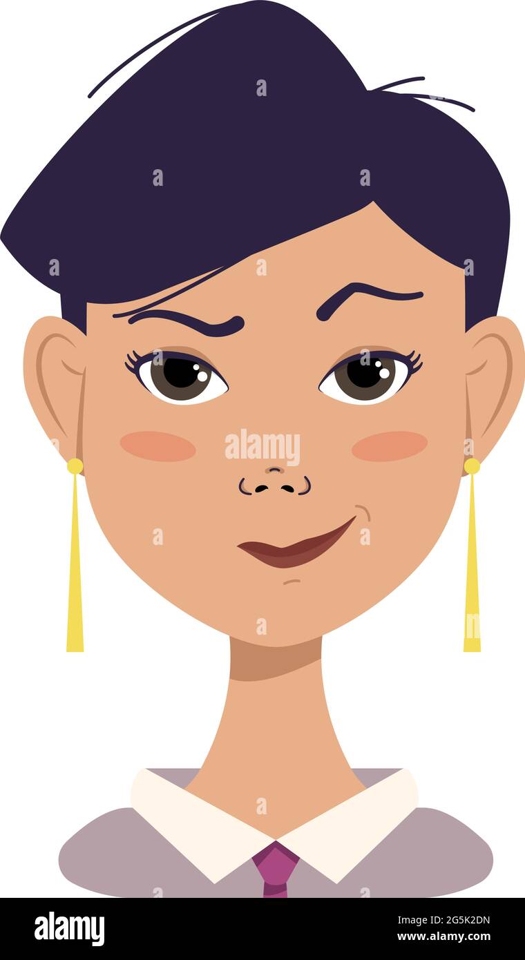 Avatar woman with a smirk on her lips, black short fashionable hair ...