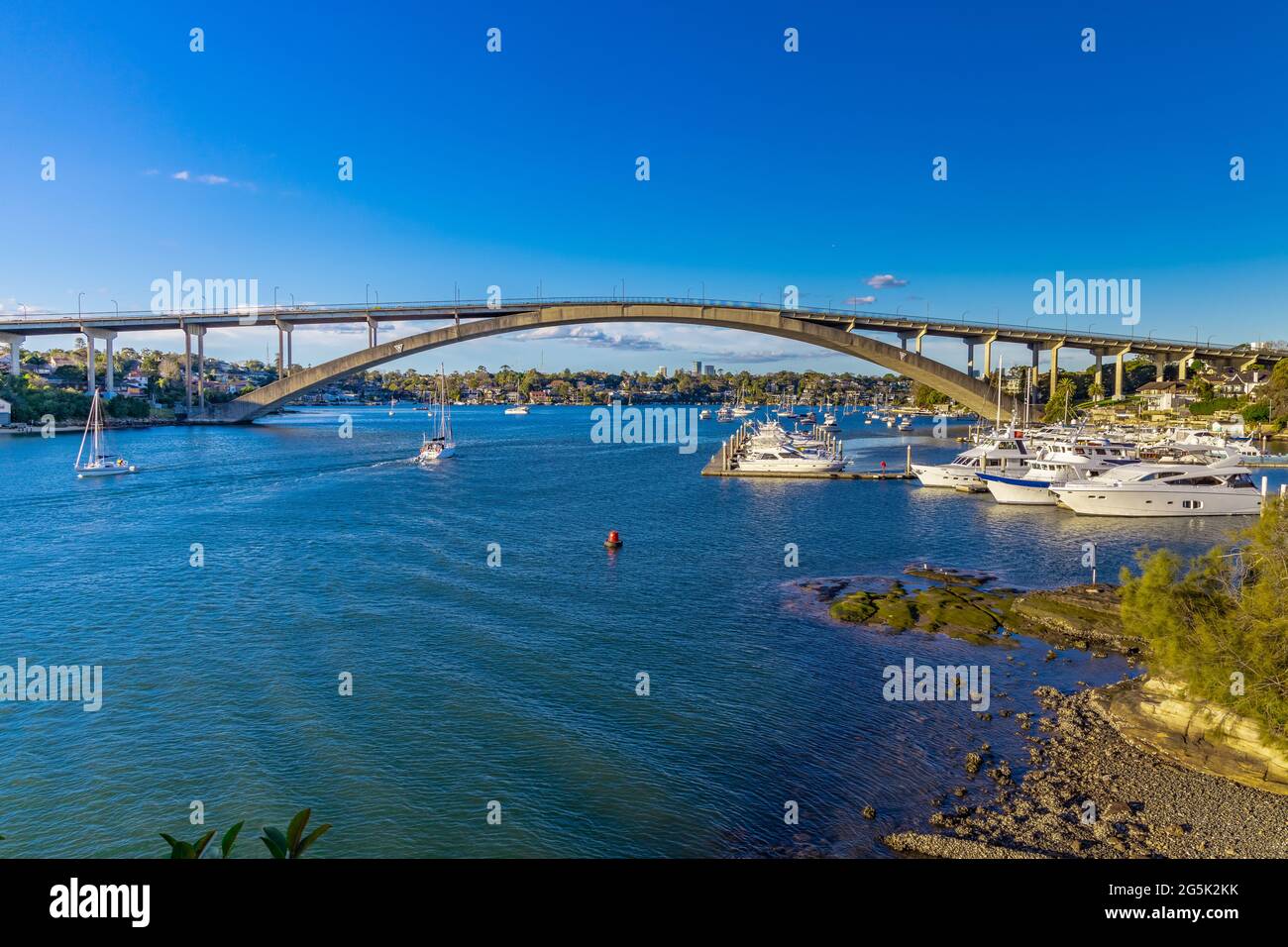 Sydney Harbour Australia on a sunny clear blue sky day with the ...