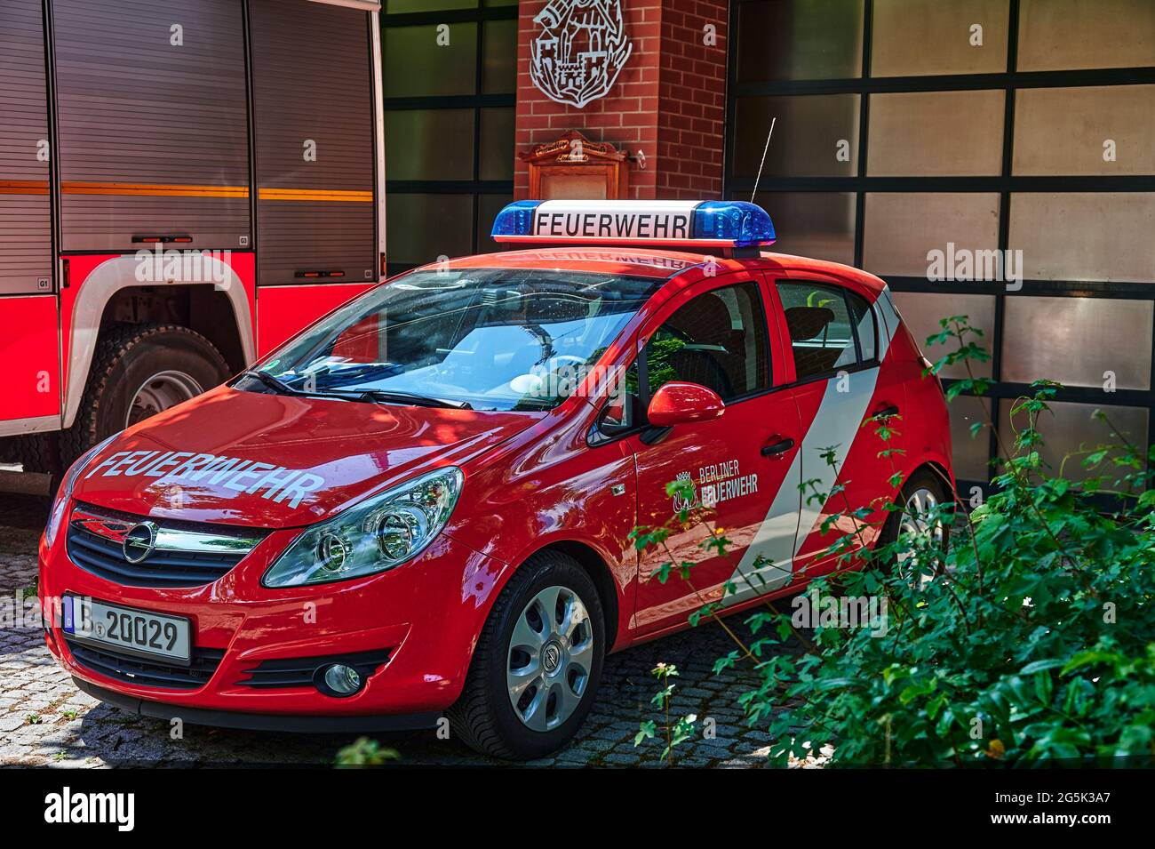 Berlin; Germany - June 26; 2021: View to fire engines in front of a ...