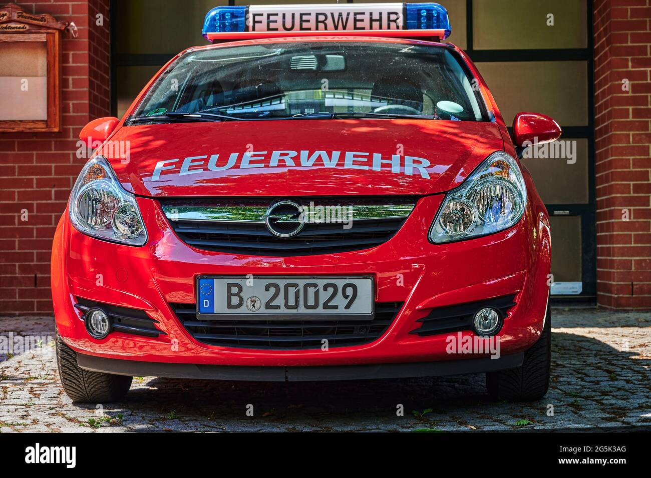 Berlin; Germany - June 26; 2021: View to a fire engine in front of a ...