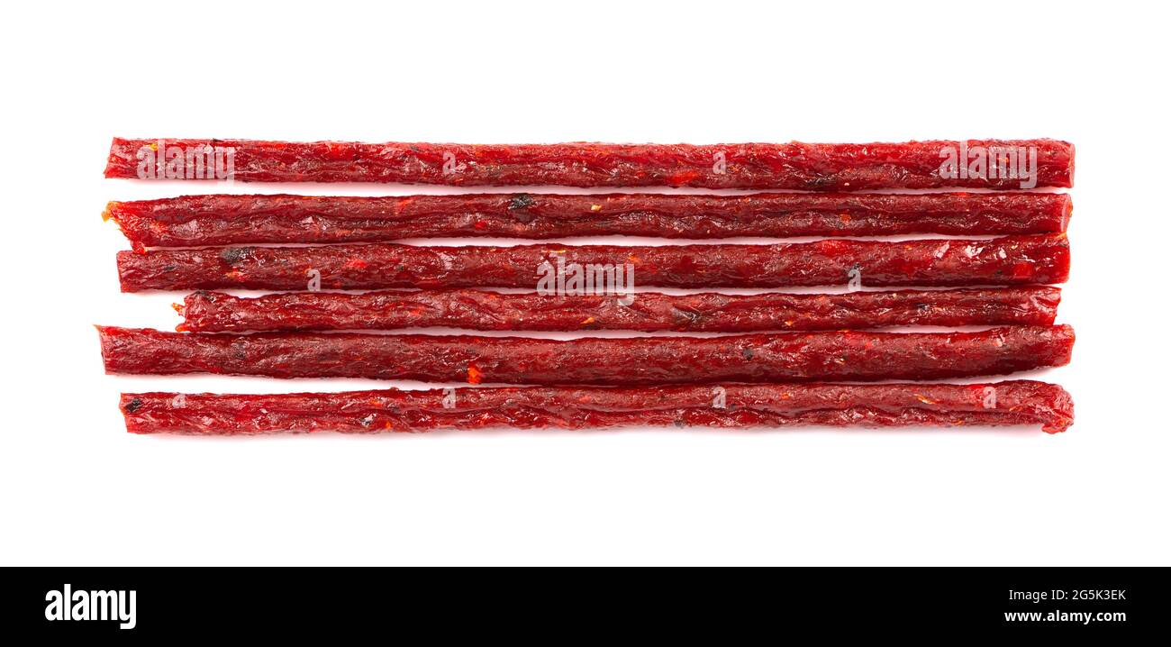 Dry salmon sticks isolated on white background. Dried fish snacks for ...