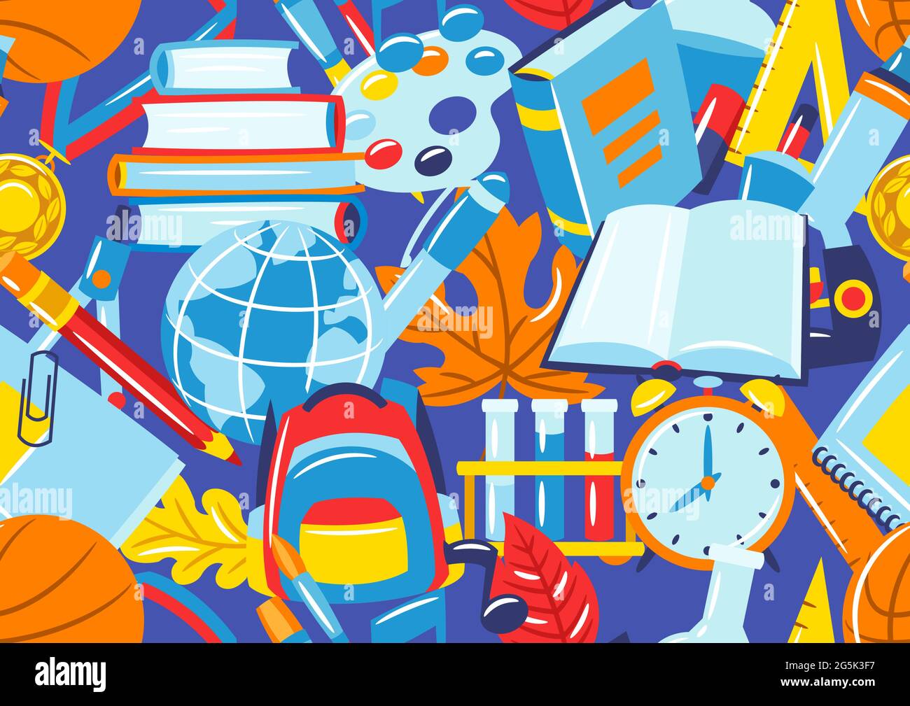 School seamless pattern with education items. Supplies and stationery ...