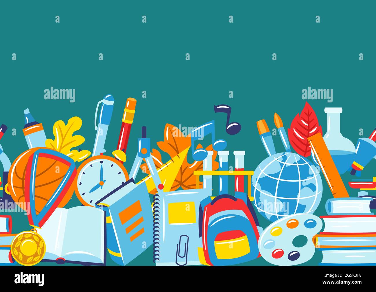 School seamless pattern with education items. Supplies and stationery ...