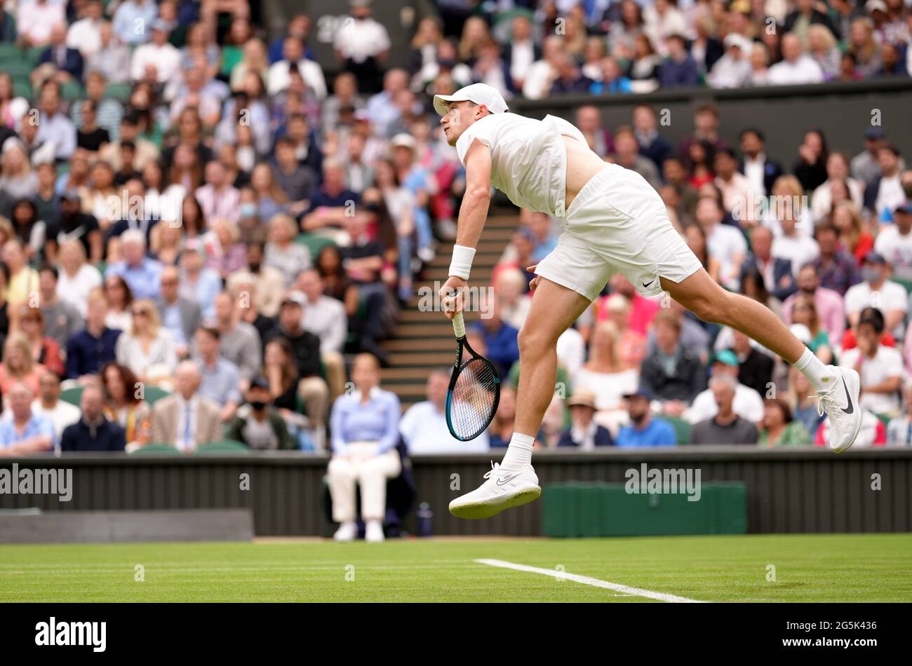 Jack Draper in action against Novak Djokovic on centre court on day one ...