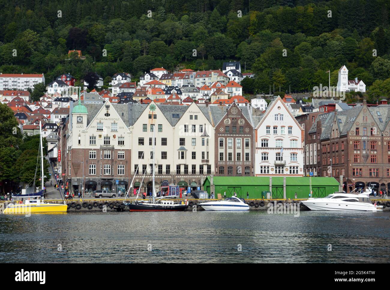 BERGEN, NORWAY - Aug 09, 2018: A view of a row of historic buildings ...