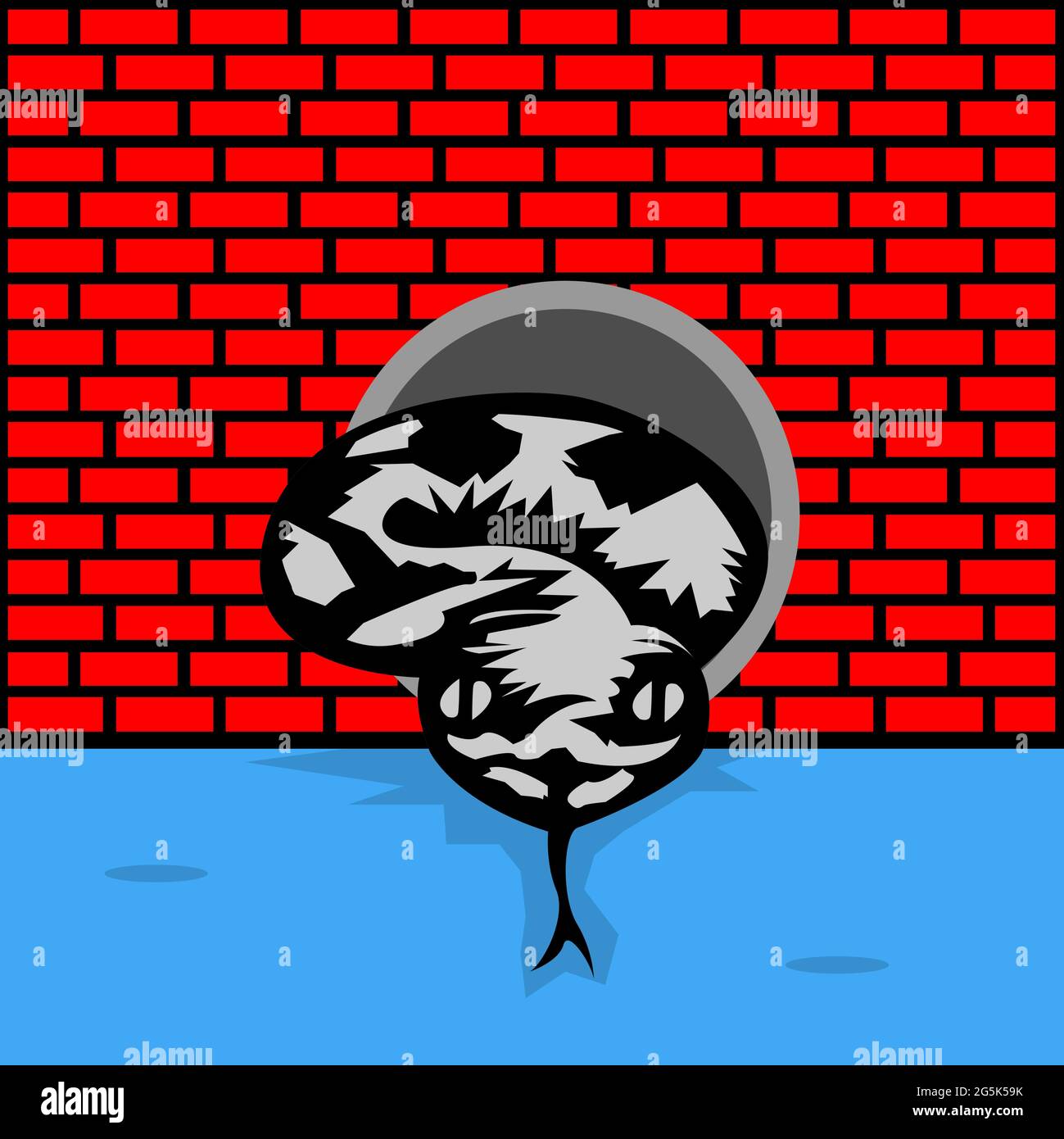Python comes out of the water pipe. Vector Illustration on Brick wall ...