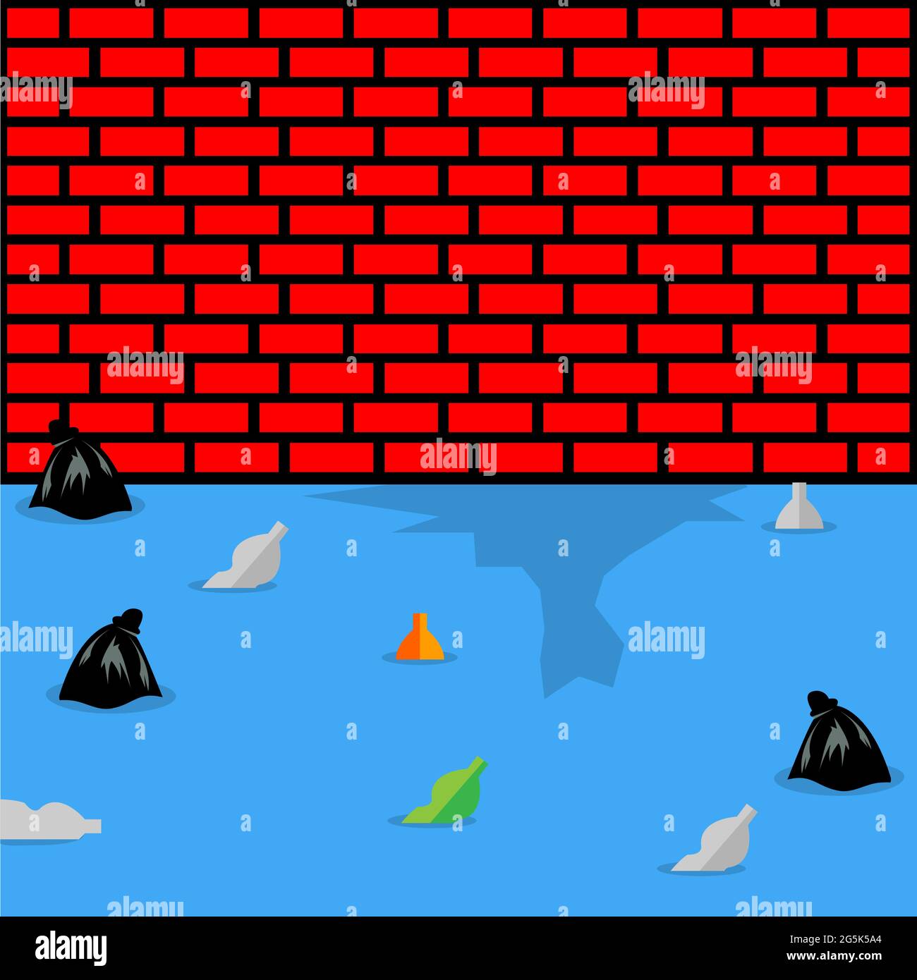 Dirty river full of plastic trash. Vector Illustration Stock Vector ...