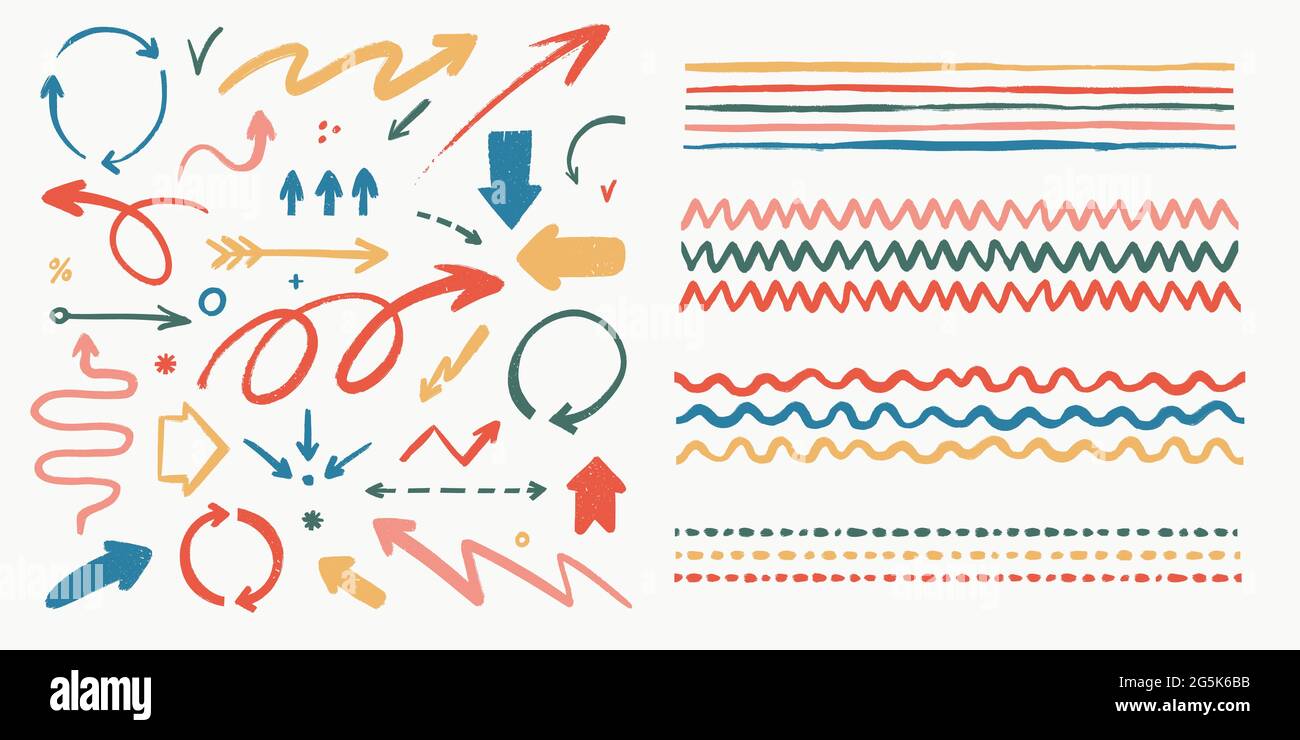 Abstract arrows and brushes set. Various doodle arrows and art strokes ...