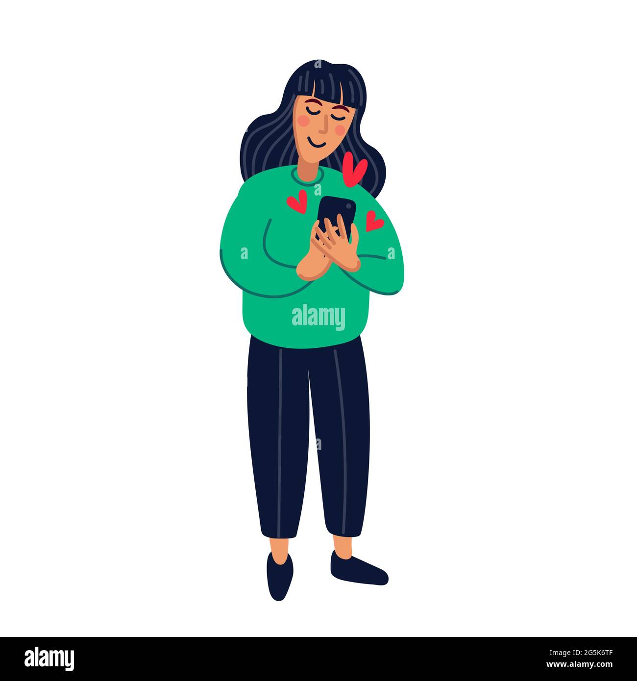 A young woman holding mobile phone. A girl texting using smartphone ...