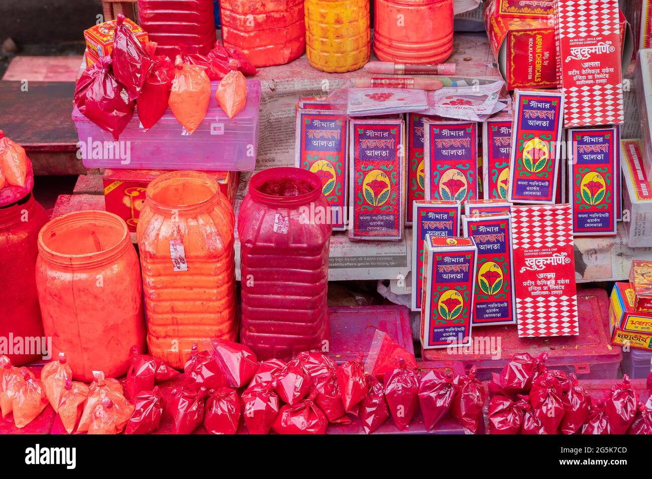 Kolkata, West Bengal, India - 15th April 2019 : Red powder, called ...