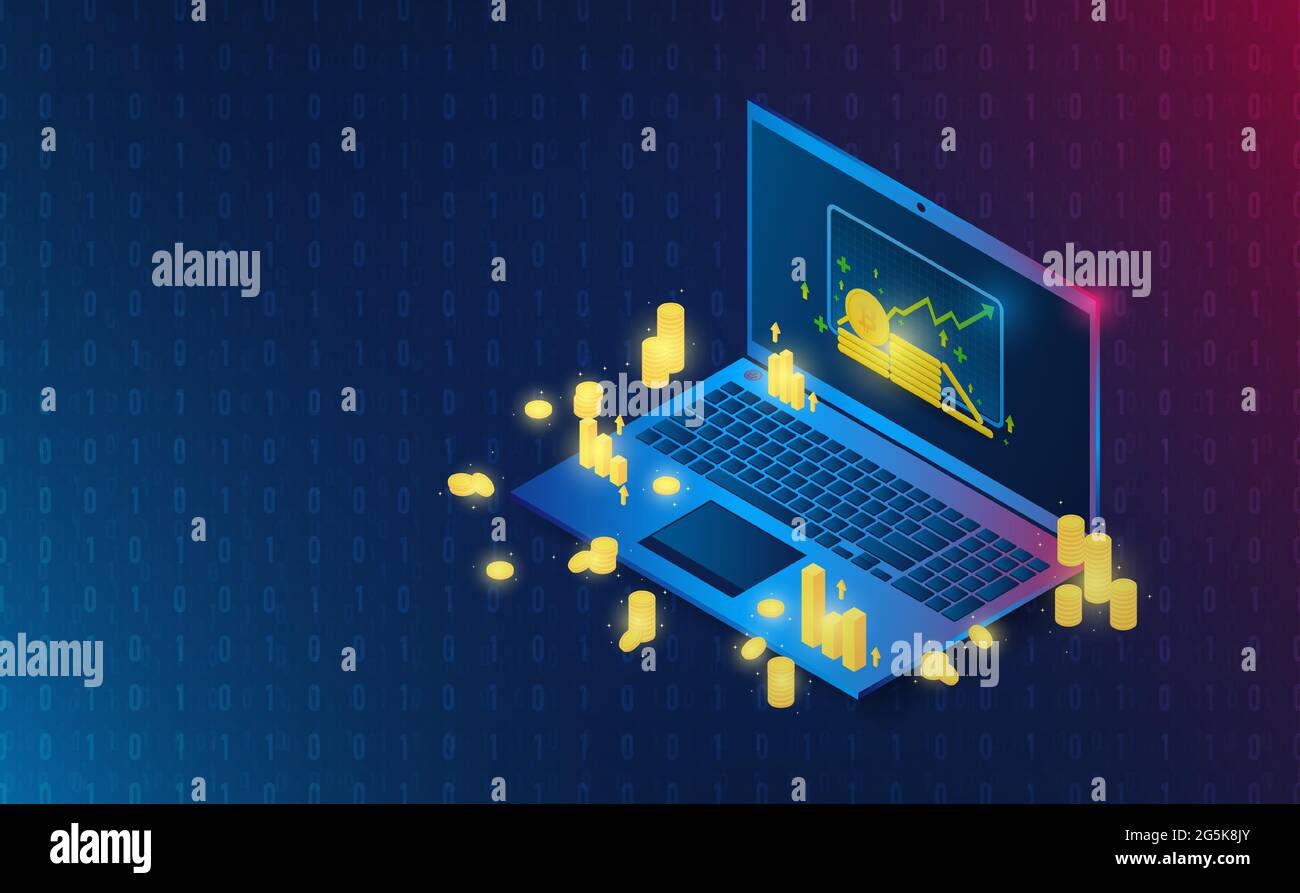 Futuristic Defi Blockchain hologram laptop smartphone and tablet connection. Future concept ...
