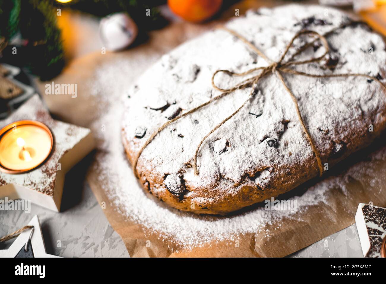 Traditional german stollen cake with Christmas decorations Stock Photo ...