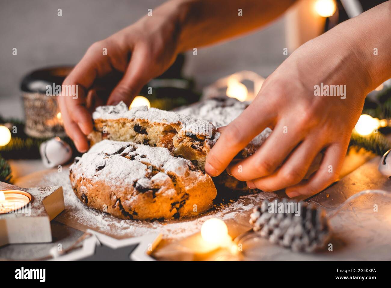 Traditional german stollen cake with Christmas decorations Stock Photo ...