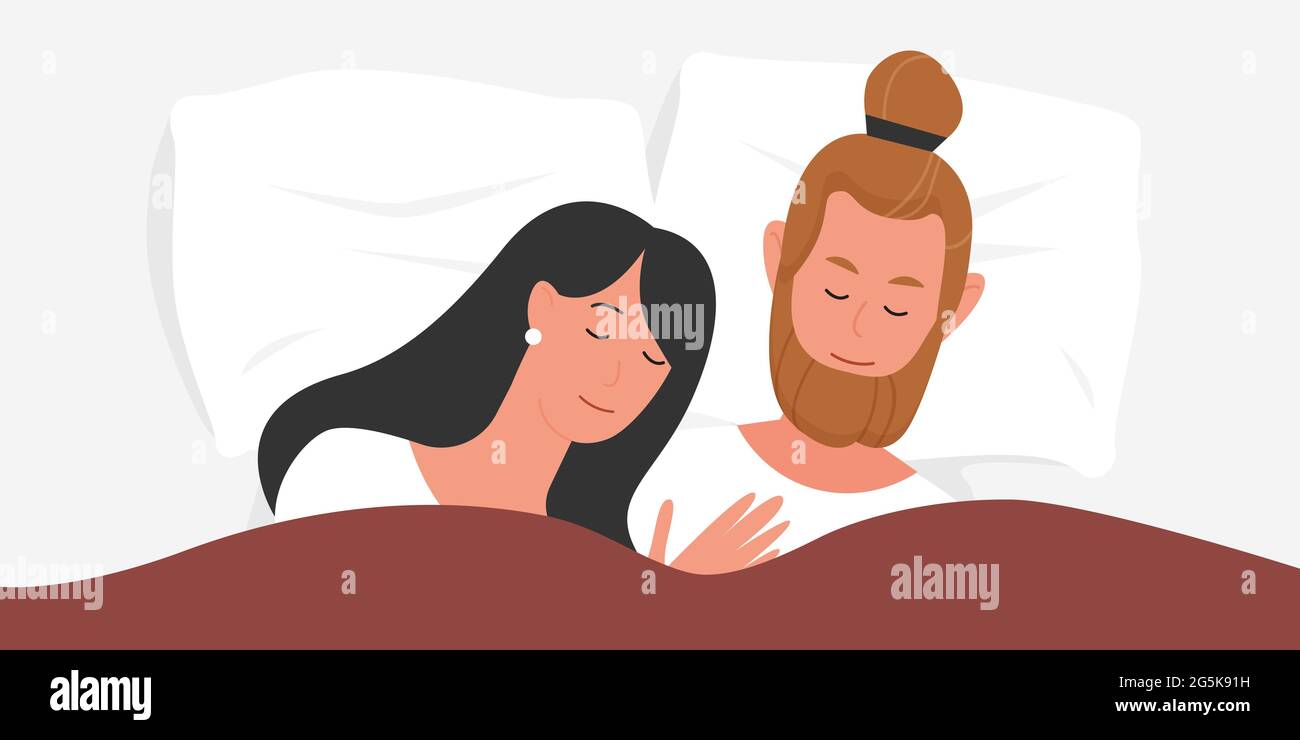 Family couple people sleeping together in bed at night vector ...
