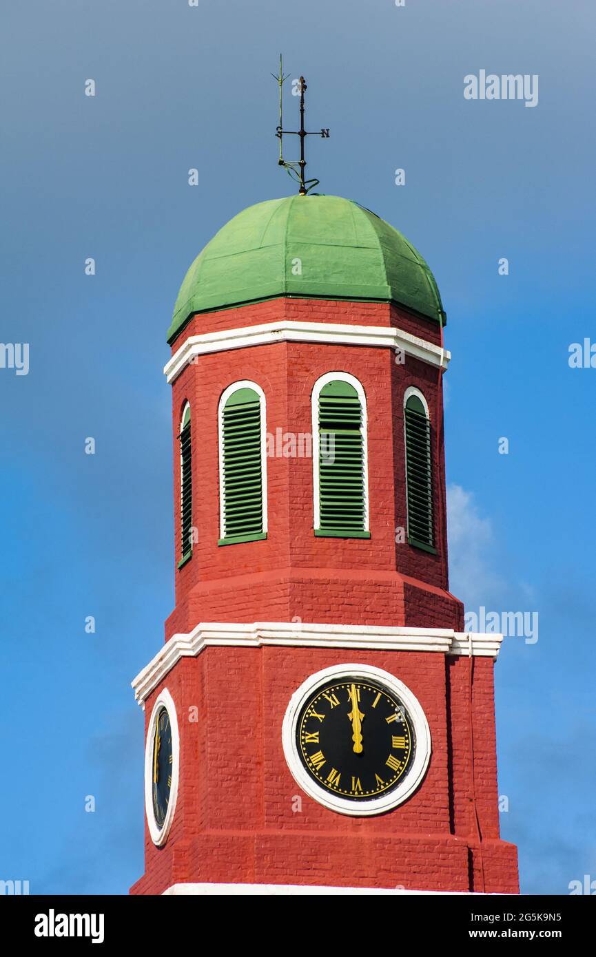 Famous red clock tower on the main guardhouse at the Garrison Savannah ...