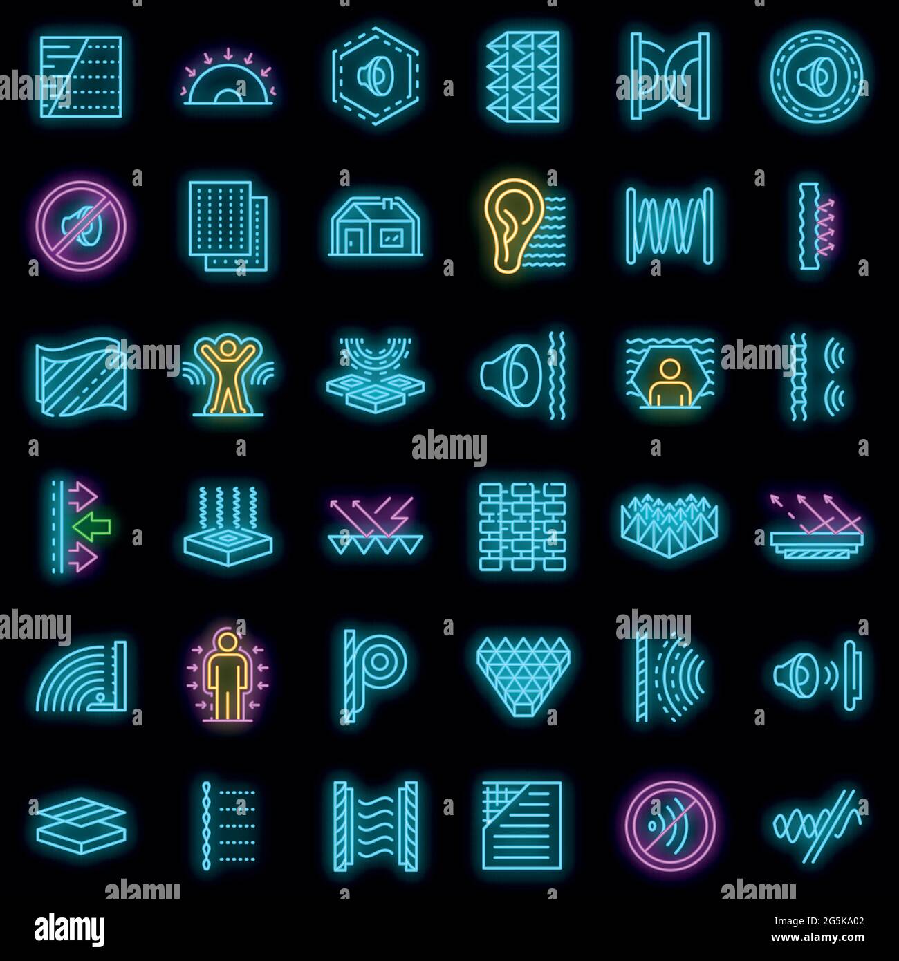 Soundproofing icons set. Outline set of soundproofing vector icons neon ... Soundproofing icons set. Outline set of soundproofing vector icons neon ...