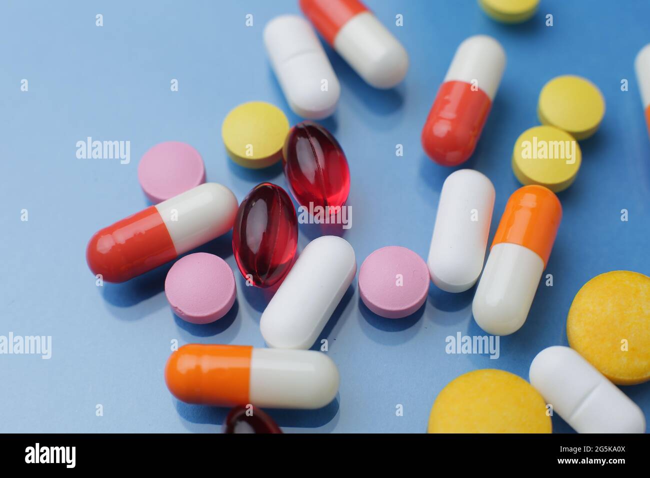 Colorful of tablets and capsules pill in blister packaging arranged ...