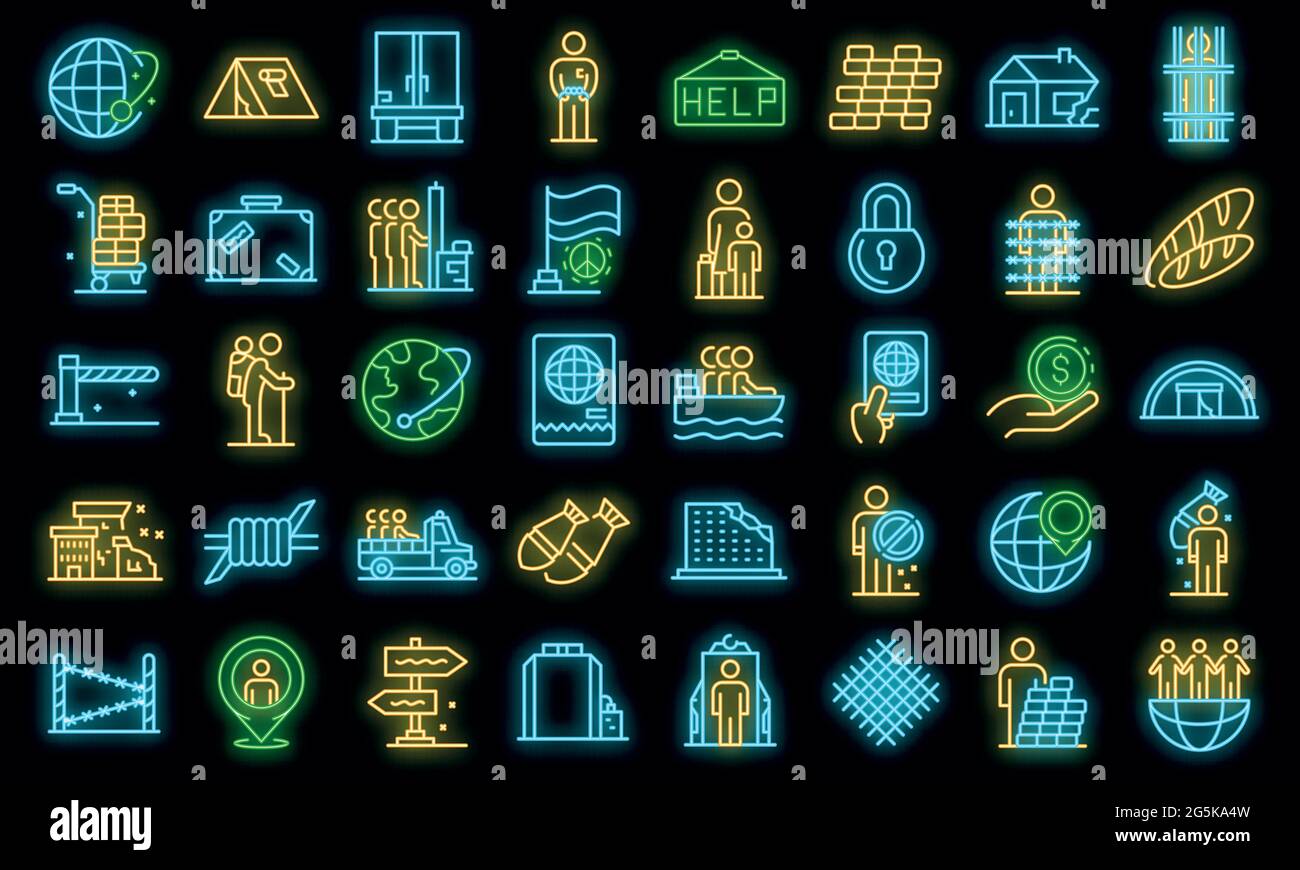 Illegal immigrants icons set. Outline set of illegal immigrants vector ...