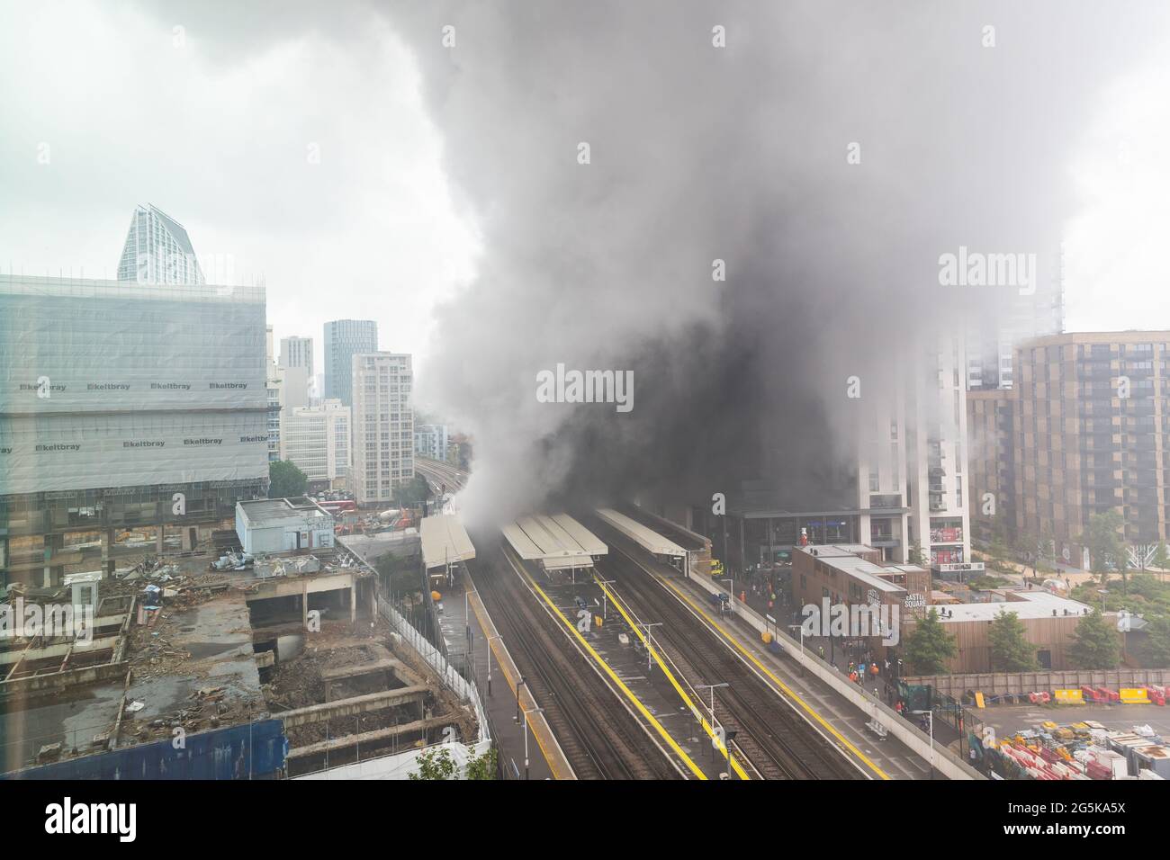 Smoke column over the Elephant and Castle railway station, London ...