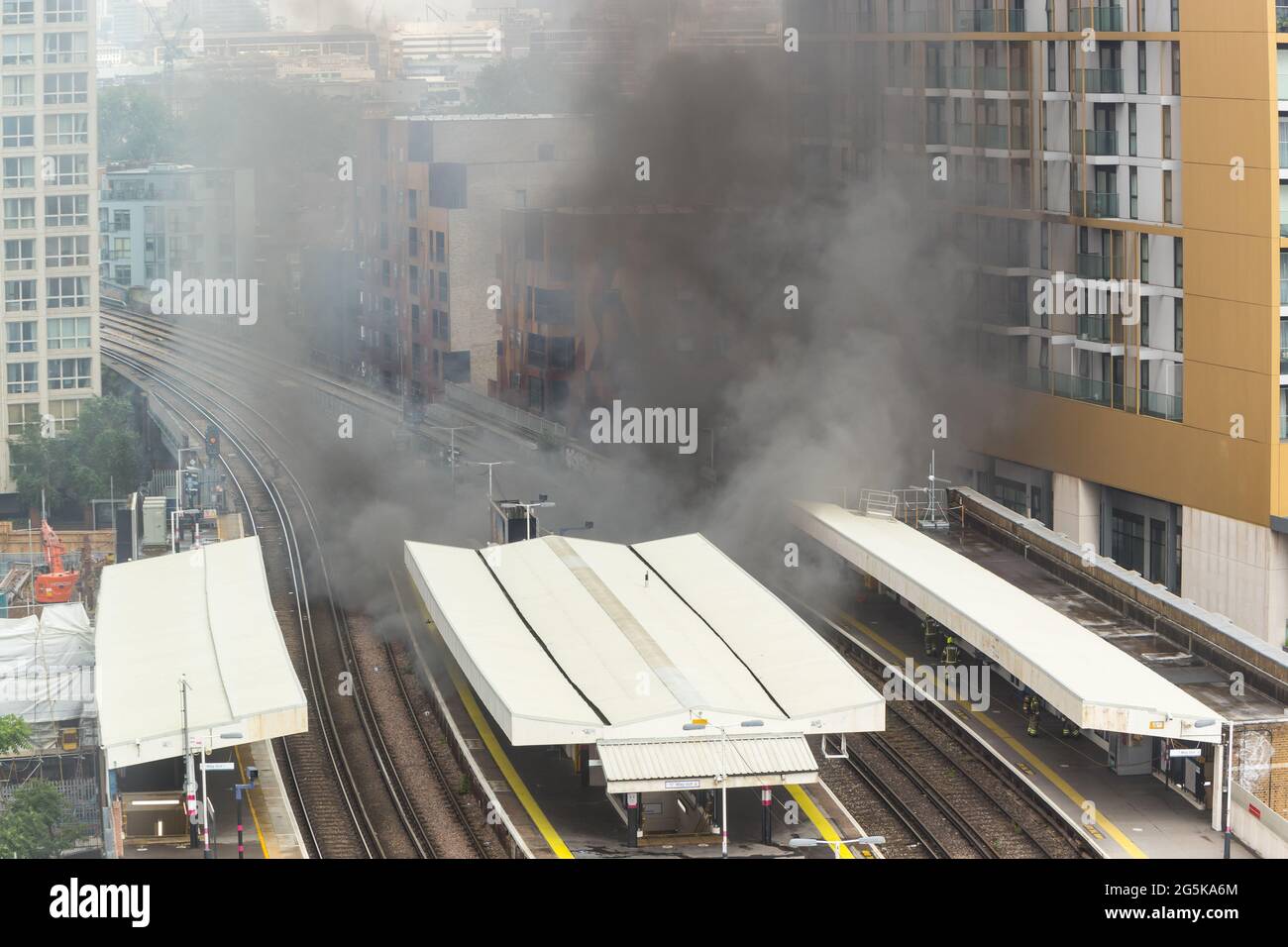 Smoke column over the Elephant and Castle railway station, London ...