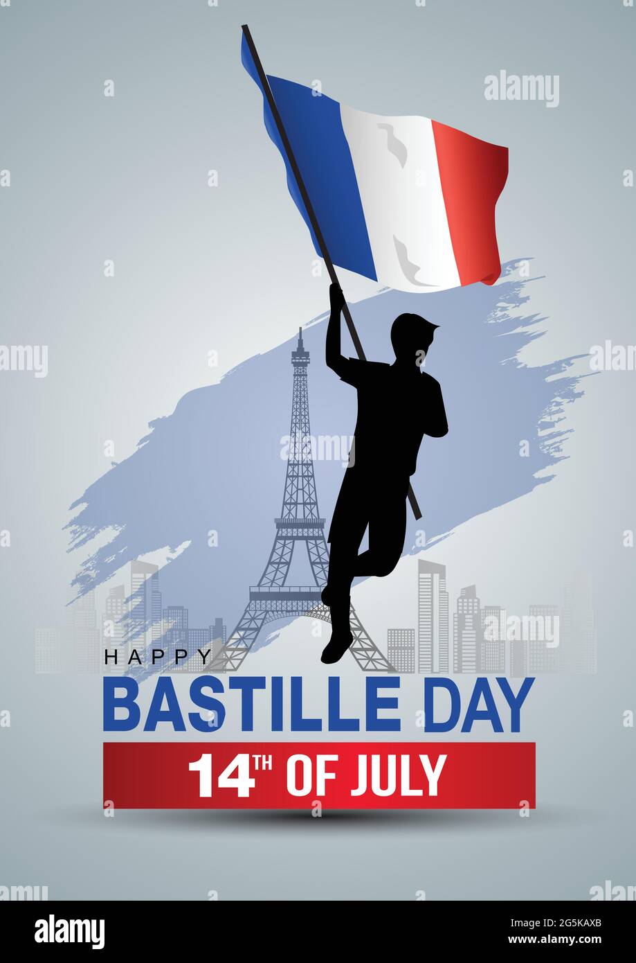 happy bastille day. vector illustration of French man with flag. poster ...