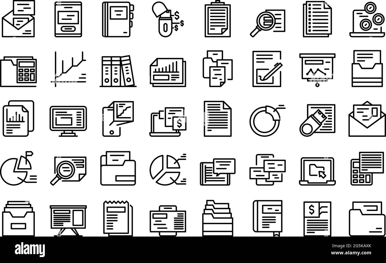 Record keeping icons set outline vector. Contract budget. Invoice ...