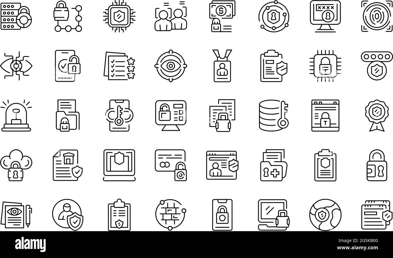 Privacy Policy icons set outline vector. Gdpr safety standard. Europe ...