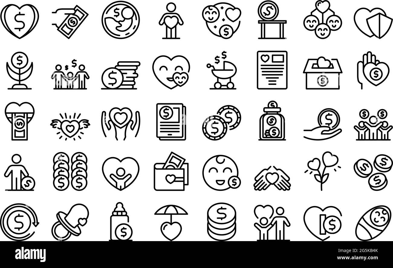 Child support icons set outline vector. Family childcare. Adoption ...