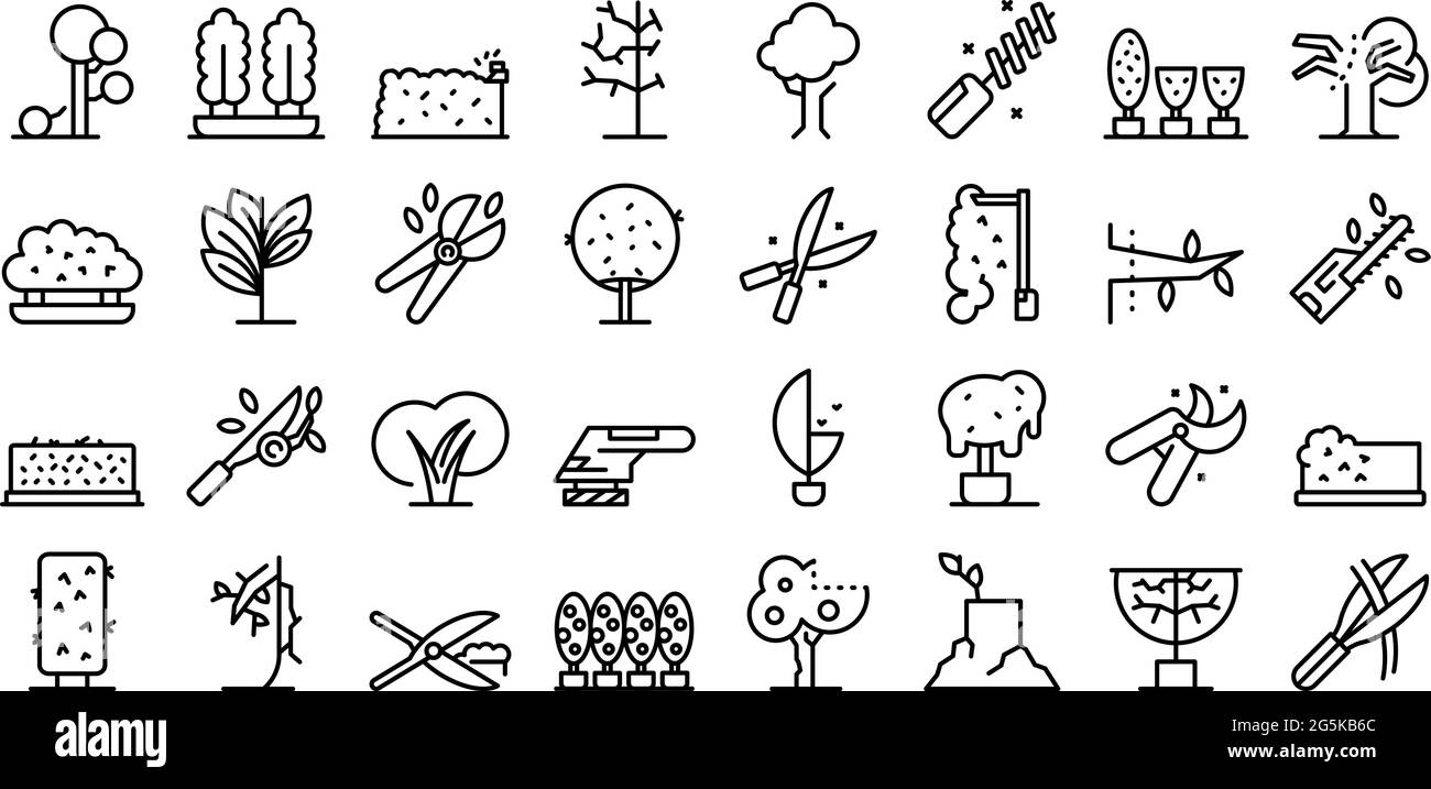 Tree trimming icons set outline vector. Tree woodcutter. Work forest ...