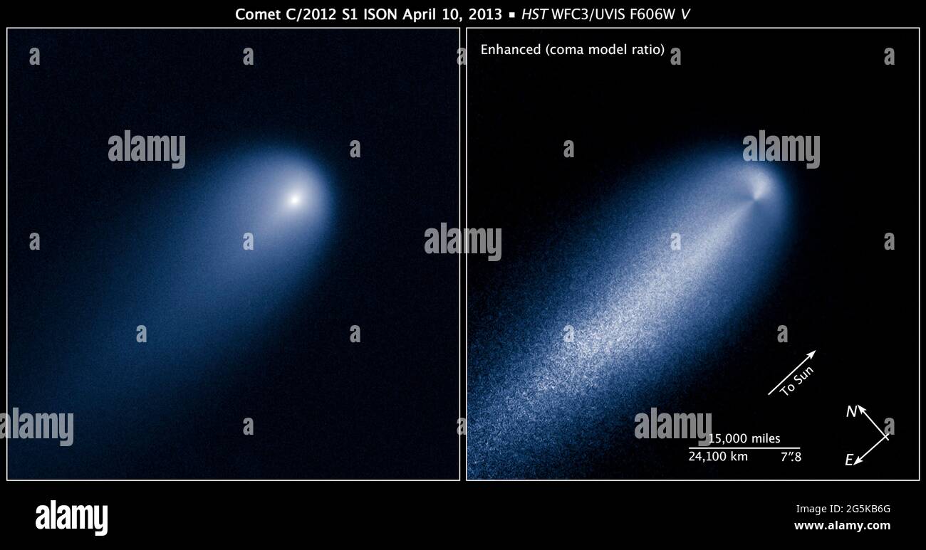 This NASA Hubble Space Telescope image of Comet C/2012 S1 (ISON) was ...