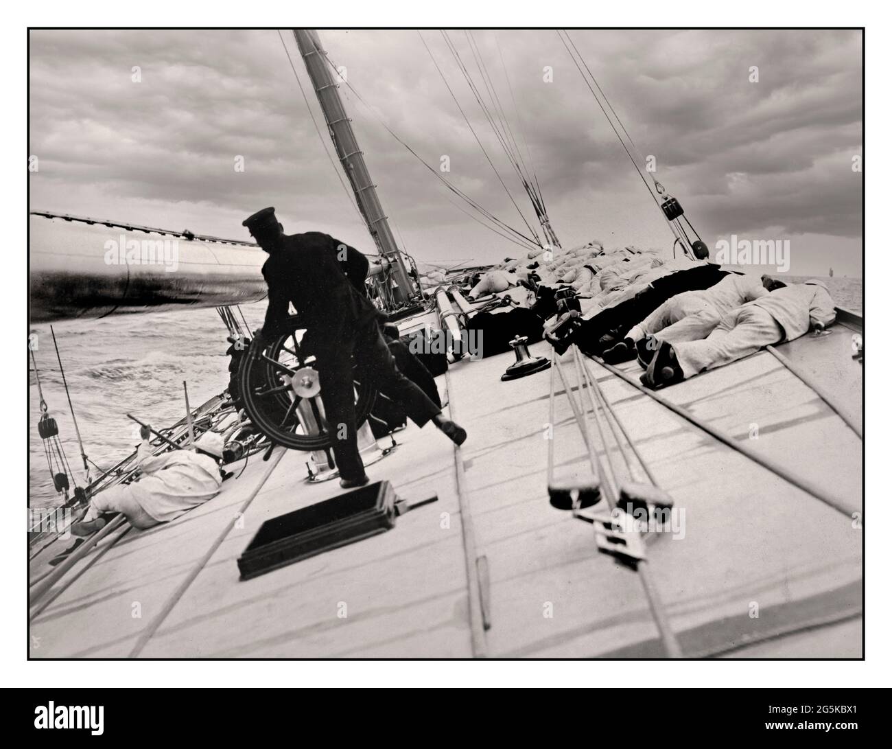 AMERICAS CUP WINNER 1903 Crew lying on high side to balance the yacht ...
