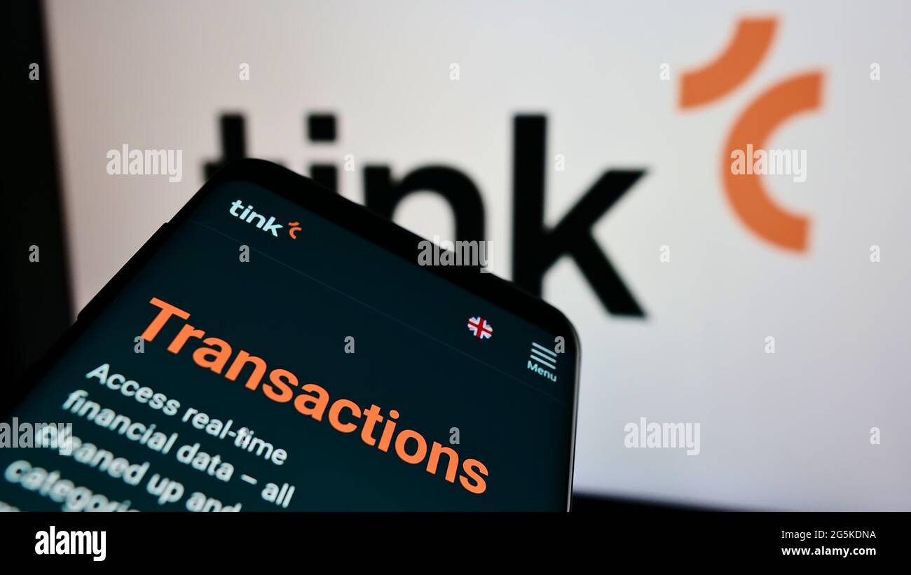 Cellphone with webpage of Swedish banking platform company Tink AB on ...