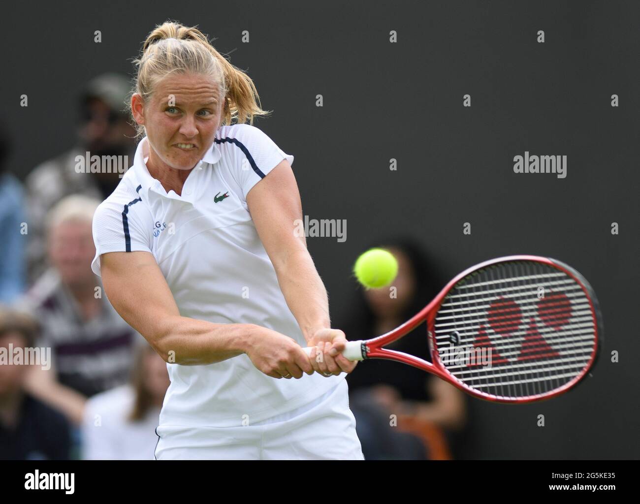 Fiona Ferro in action against Garbine Muguruza on No.2 Court on day one ...