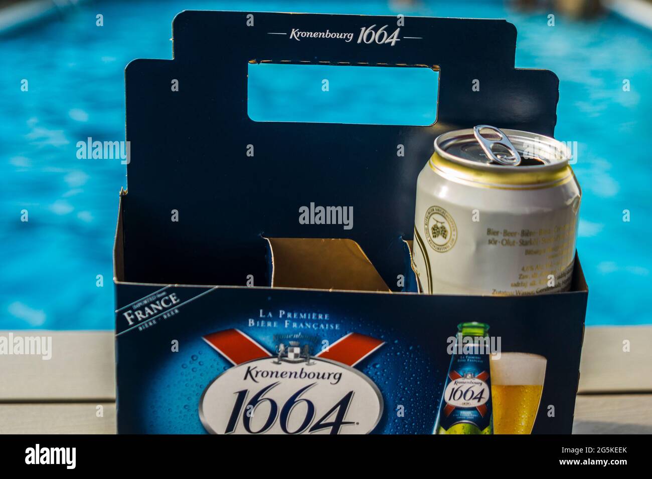 Toronto, Canada, August 2020 - French beer Kronenbourg 1664 box with ...