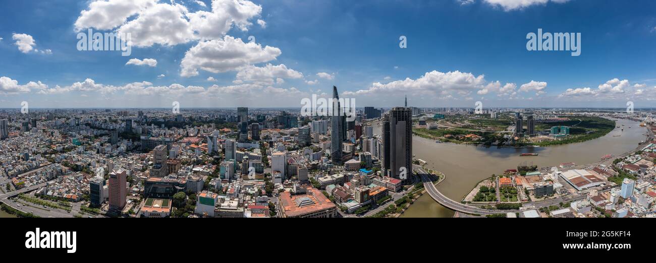Aerial cityscape photo of Ho Chi Minh city and Saigon river Stock Photo ...