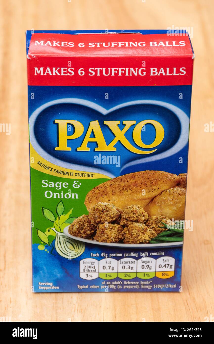 Packet of Paxo sage & onion stuffing mix, UK Stock Photo - Alamy