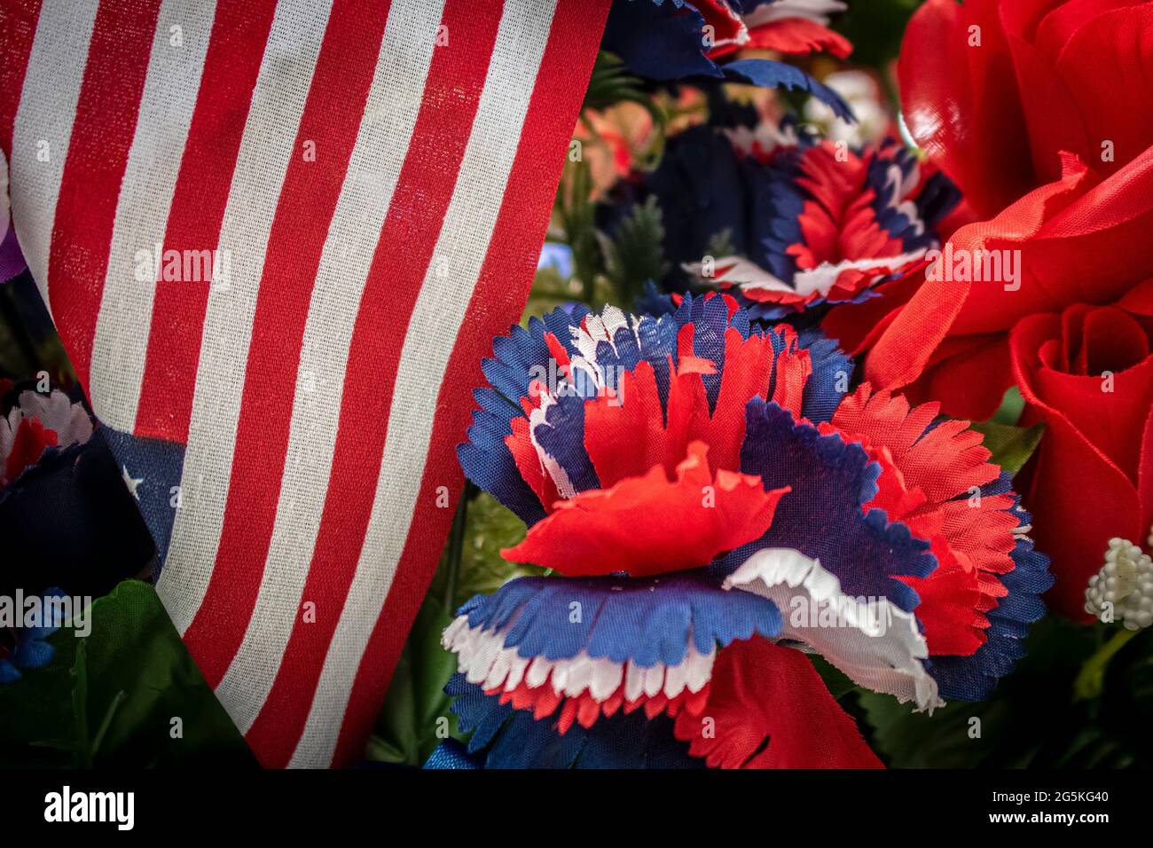 Red White and Blue American Patriotic Background With Flag and Flowers ...