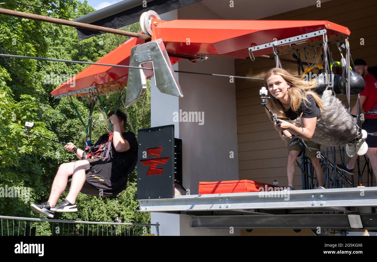 Zipline ride in laying position hi-res stock photography and images - Alamy